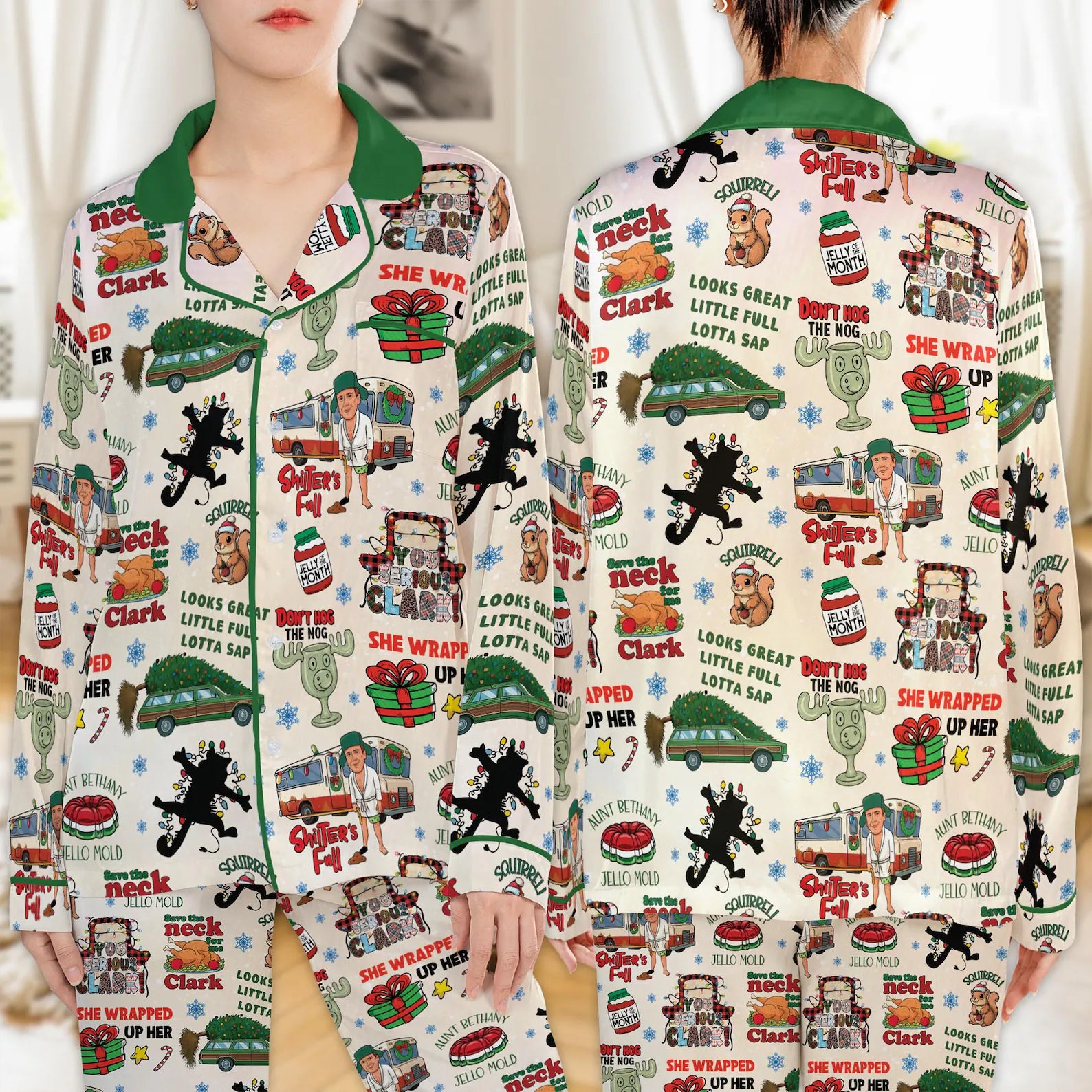 Vintage Griswold Christmas Pajama Set Satin Holiday Sleepwear for Fami ...